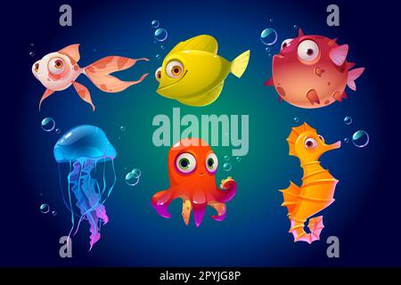 Vector baby jellyfish icon. Under the sea illustration with cute funny ...