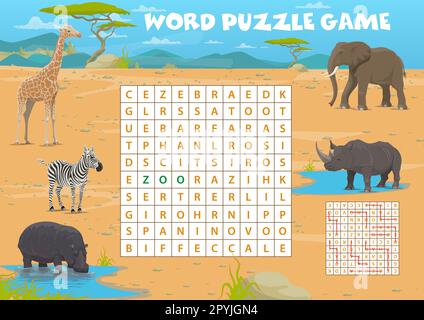 Word search puzzle for kids with african animals Stock Vector Image ...