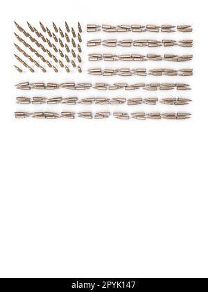 American flag made with rifle bullets on a vertical white background ...