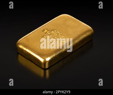 Cast gold bar and the chemical element gold from the periodic table ...