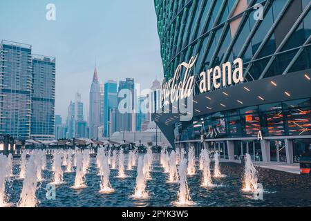 17 January 2023, Dubai, UAE: Illuminated Coca Cola arena stadium in ...