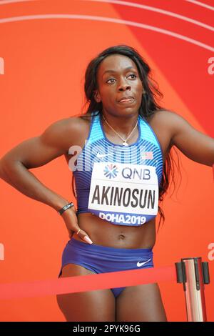 Morolake Akinosun running the 100m at the 2019 World Athletics Championships in Doha Stock Photo ...
