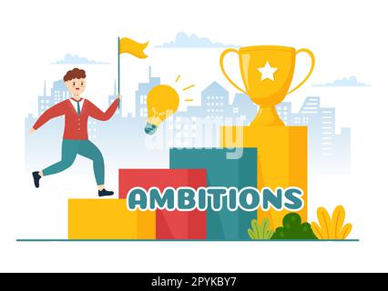 Ambition Illustration with Entrepreneur Climbing the Ladder to Success ...