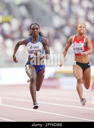 Dina Asher-Smith running the 100m at the 2019 World Athletics ...