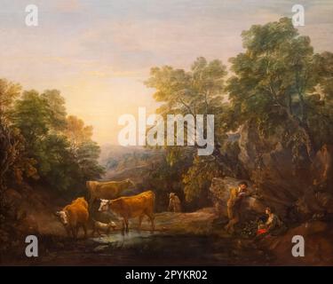 Rocky Wooded Landscape with Rustic Lovers, Herdsmen and Cows, Thomas ...