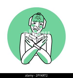 Elderly man with emotion of disgust, green and white. Disgusted half ...