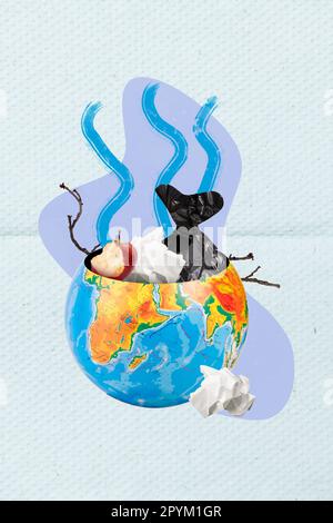 Creative photo 3d collage artwork poster postcard of happy lady sitting ...