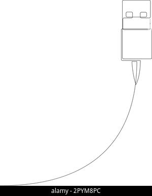 USB data cable one line drawing. Continuous single line technological ...