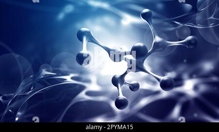 Molecule 3D illustration. Medical developments. Crystal lattice under a ...