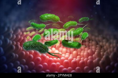 Bowel infection, upset stomach, germs and viruses in body. Intestinal ...