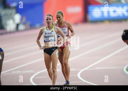Katharina Trost running the 800m at the 2019 World Athletics ...
