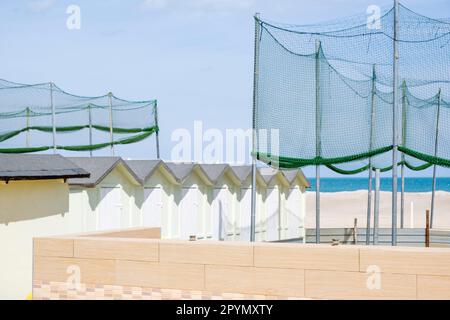 Changing cubicles and beach scene on the adriatic coast of Italy Stock ...