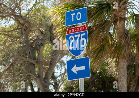 Blue direstional road sign indicating direction to I-275 freeway ...