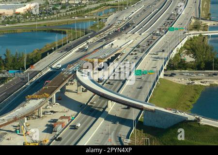 Industrial roadworks in Miami, Florida. Wide american highway junction ...