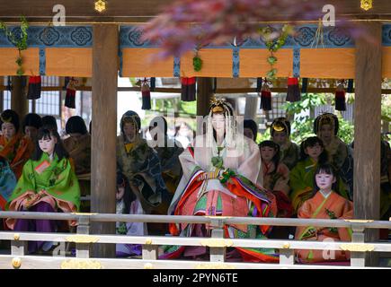 A ritual event "Misogi no Gi" is held at Kamigamo Shrine in Kyoto City ...