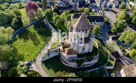 Aerial view of the Tour César ("Caesar tower") in Provins, a medieval ...