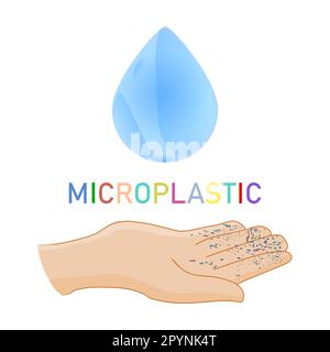 Water drop with microplastic. Water contaminated with micro plastics ...