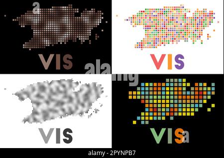 Vis map. Map of Vis in dotted style. Borders of the island filled with ...