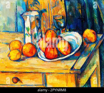 Paul Cezanne, Fruit and a Jug on a Table, still life painting in oil on canvas, circa 1890 Stock ...