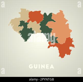 Guinea poster. Map of the country with colorful regions. Shape of ...