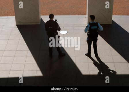 Armed police at entrance to Australia's Parliament House, Canberra, ACT ...