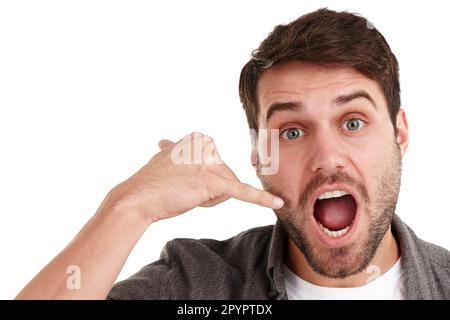 Man, young, gesture, shout, call, portrait, Men, studio, cut out, shout ...