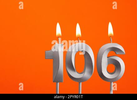 Candle number 106 - Birthday in blues foamy background Stock Photo - Alamy