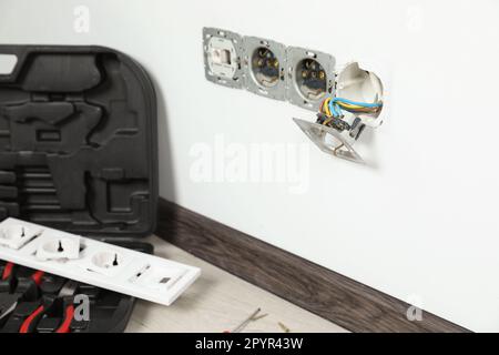 Set of tools and sockets in room Stock Photo - Alamy