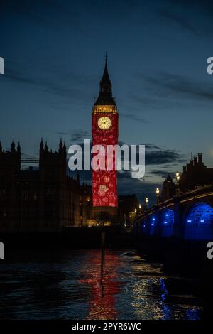 Big Ben lit up to celebrate the Coronation of King Charles . Big Ben ...