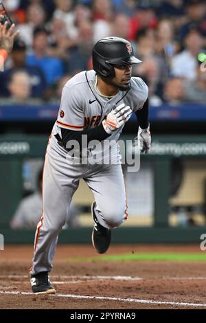 San Francisco Giants' LaMonte Wade Jr. celebrates in the dugout after ...