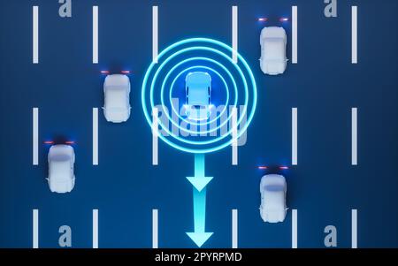 Autonomous Self Driving Car Moving through highway, Autopilot and ...