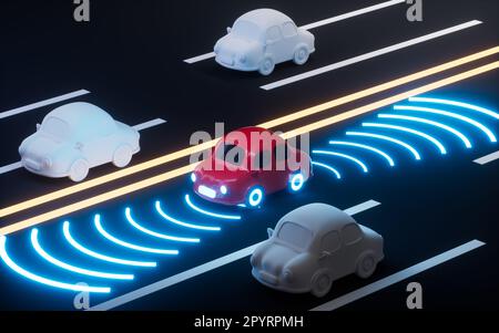 Autonomous Self Driving Car Moving through highway, Autopilot and ...
