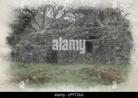 Dorothea Slate Quarry digital watercolour painting, Nantlle Valley ...