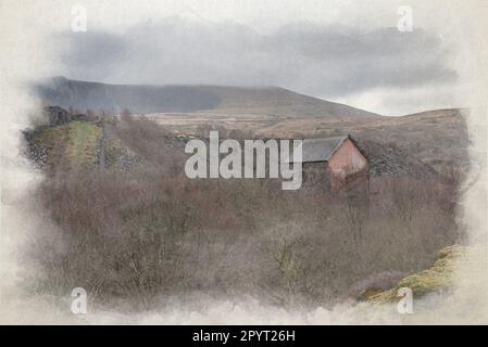Digital painting of an abandoned Cornish Beam Engine at Dorothea Slate ...