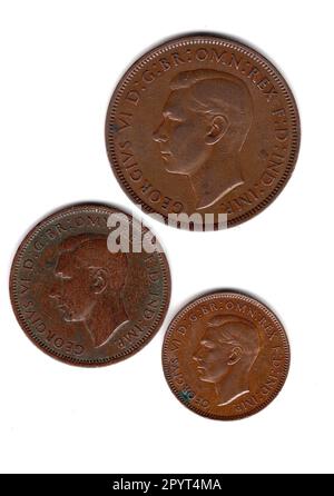 King George VI vintage farthing coins from Great Britain showing the ...
