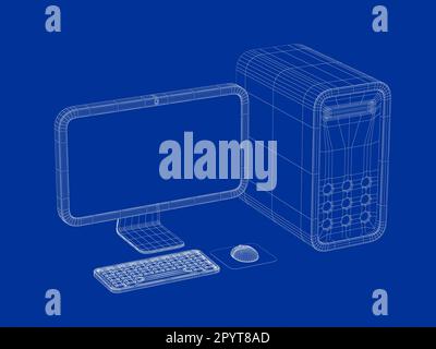 Simple desktop computer with monitor, wireless keyboard and mouse on ...