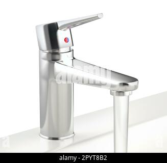 Water drop from tap, faucet gradient line icon, simple illustration on a dark blue background ...