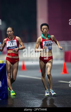 Rui Liang running the 50 Kilometres Race Walk at the 2019 World ...