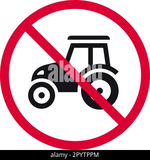 No tractor prohibited sign, dump truck forbidden modern round sticker ...