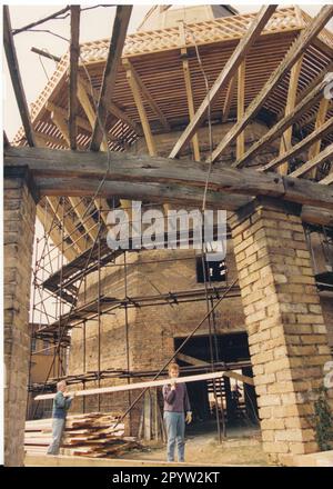 Potsdam Historic Mill reconstruction parts crane wood struts in April ...