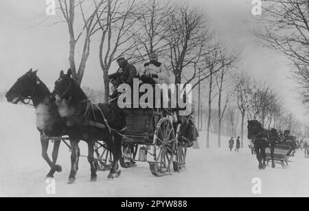German supply units put their wagons on sled runners for transport on ...