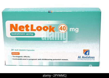 Cairo, Egypt, May 2 2023: NetLook soft gelatin capsules, Isotretinoin ...