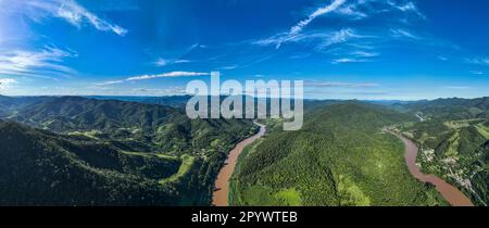 Aerial of the Iguape river, Unesco site Atlantic Forest South-East ...