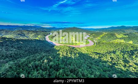 Aerial of the Iguape River, Atlantic Forest South-East Reserves, Alto ...
