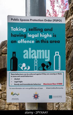 Public Spaces Protection Order notice outdoors on wall, UK. Isolated ...