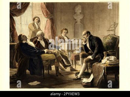 Ludwig van Beethoven playing the piano to friends. German composer ...