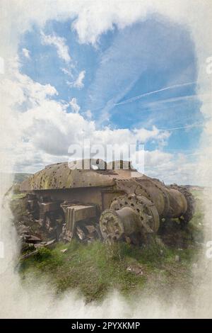 Abandoned Sherman tank digital watercolour painting in the Peak ...
