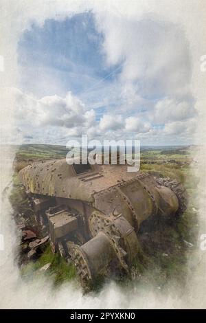 Abandoned Sherman tank digital watercolour painting in the Peak ...