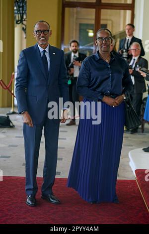 Rwanda President Paul Kagame and King Philippe - Filip of Belgium pictured during an audience at ...