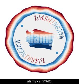 Washington Badge. Round logo of us state with triangular mesh map and ...